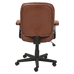 OIF Swivel/Tilt Leather Task Chair, Fixed T-Bar Arms, Chestnut Brown