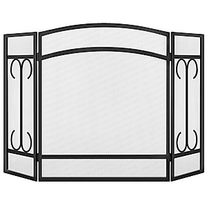 Gtongoko 3 Panel Fireplace Screen 48" W x 29" H Modern Wrought Iron Decorative Large Fire Spark Guard Grate Heavy Duty for Living Room Home Outdoor Decor - Black