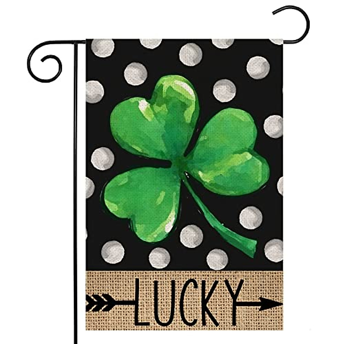 St Patrick's Day Lucky Shamrock Garden Flag for Outdoor,Shamrock with White Dots Small Yard Flag,Spring Saint Patrick Decors for Outside Holiday 12x18 Double Sided