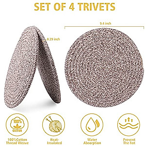 Trivet Round Hot Pads 4pcs 9.5 Inches Diameter 100% Eco Pure Cotton Thread Weave Trivets for Hot Pots and Pans / Kitchen Trivets for Hot Dishes Hot Pot Holders …