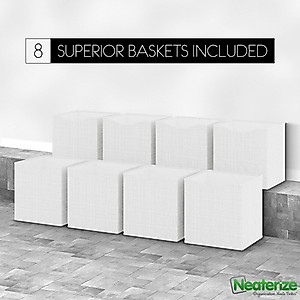 8 Cube Storage Organizer Set. Includes Eight 11 inch Storage Cube Bins. DIY Fabric Storage Cube Shelves for Closet Organization Clothes, Books, Toys. Used in Playroom and Bedroom. (White -Grey)
