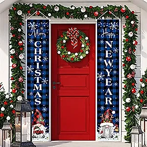 TREWAVE Outdoor Christmas Decorations Banner Xmas Porch Sign - Extra Large Size 71"x12.5" Rustic Buffalo Plaid Christmas Banner for Indoor Outside Front Door Home Wall Party Farmhouse Decor
