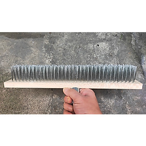 16" Heavy-Duty Rough Surface Floor Brush,Stainless Steel Wire Large Deck Scrub Brush 16" x 2.7” Removes Snow, Dirt & Grime on Drivways, Steps, Patios, Decks, Tile, Cement Without Stick (16")