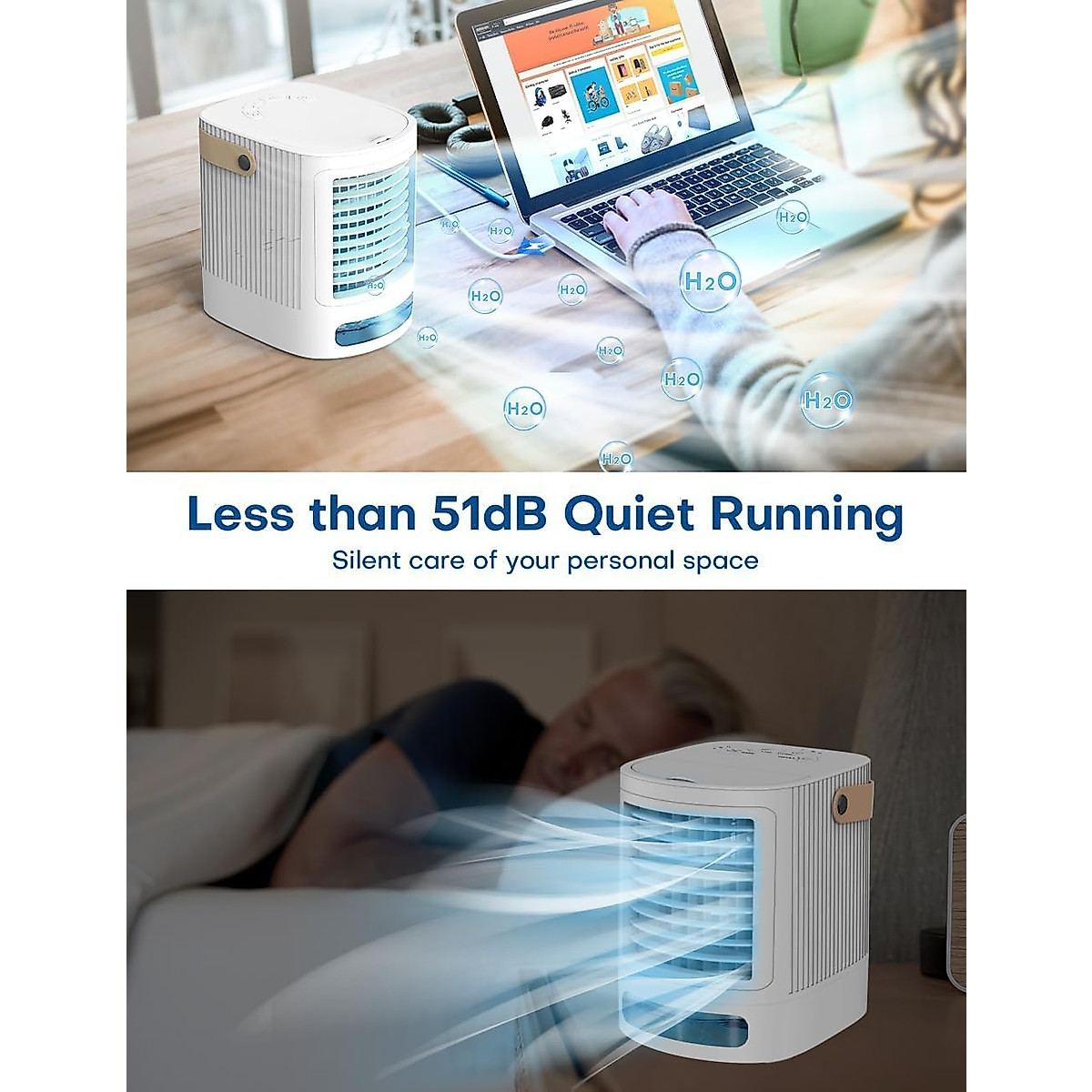 FANCOLE Portable Air Conditioners, 3-IN-1 Small Air Conditioner w/ 3-Level Humidify & 3 Speeds, 7-Color Night Lights, Top Fill Tank for 8H Cooling, Desk Mini Air Conditioner for Bedroom Room Office