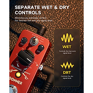 Donner Octave Guitar Pedal, Harmonic Square Digital Octave Mini Pedal Pitch Shifter 7 Shift Types 3 Tone Modes Sharp Detune Flat True Bypass