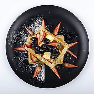 ACASSA Black Dinner Plates Set of 4, Kitchen Plates, Matte Black Plates, Modern Dinner Plates, Dishwasher Safe, Unbreakable Dinnerware, Bamboo Fiber, Lightweight, Sustainable (Black, 10 inch)