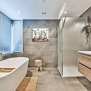 Farmhouse Bathroom Decor Wall Art Rustic Bathroom Art Mason Jar Theme Picture Relax Soak Unwind Sign Flower Canvas Picture Wood Background Bathroom Pictures Artwork Framed 12"X16"