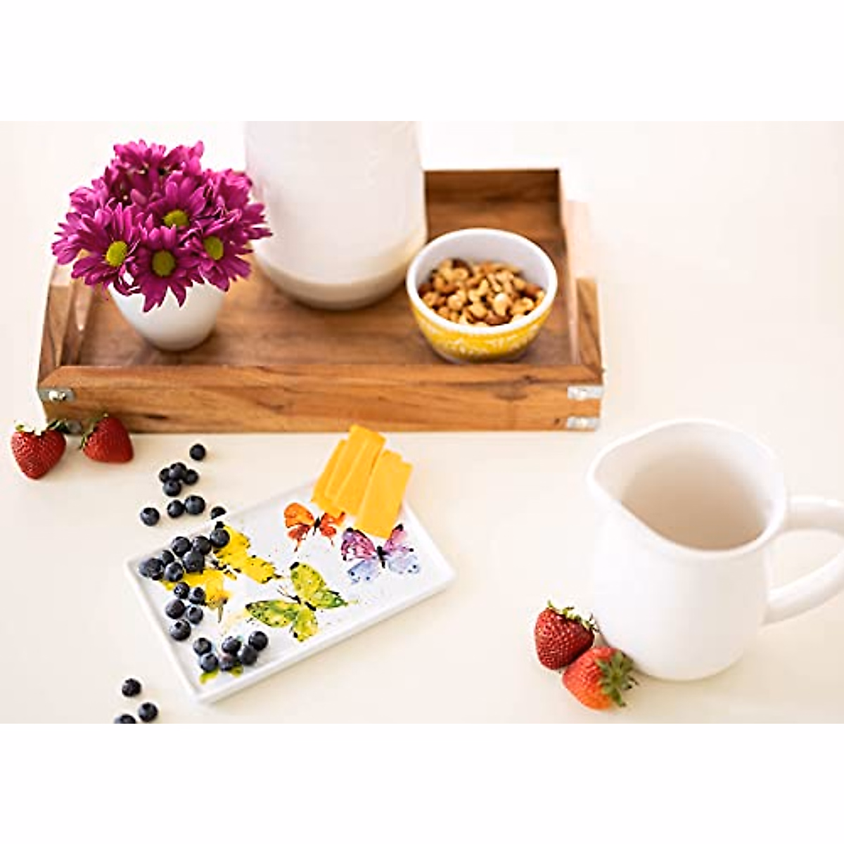 DEMDACO Dean Crouser Flock of Butterflies Watercolor 7.5 x 5 Ceramic Stoneware Decorative Tray