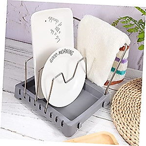 Hoement 2pcs Desktop Storage Rack Desktop Stand Metal Stand Wall Mounted Dish Drying Rack Cutting Board Rack Pan Lid Holder Pot Lid Stand Pan Cover Rest Home Supply Cooking Ladle Holder