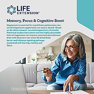 Life Extension Neuro-Mag Magnesium L-Threonate, 90 Vegetarian Capsules Ultra-Absorbable Magnesium - Memory, Focus & Overall Cognitive Performance Boost - Non-GMO, Gluten-Free