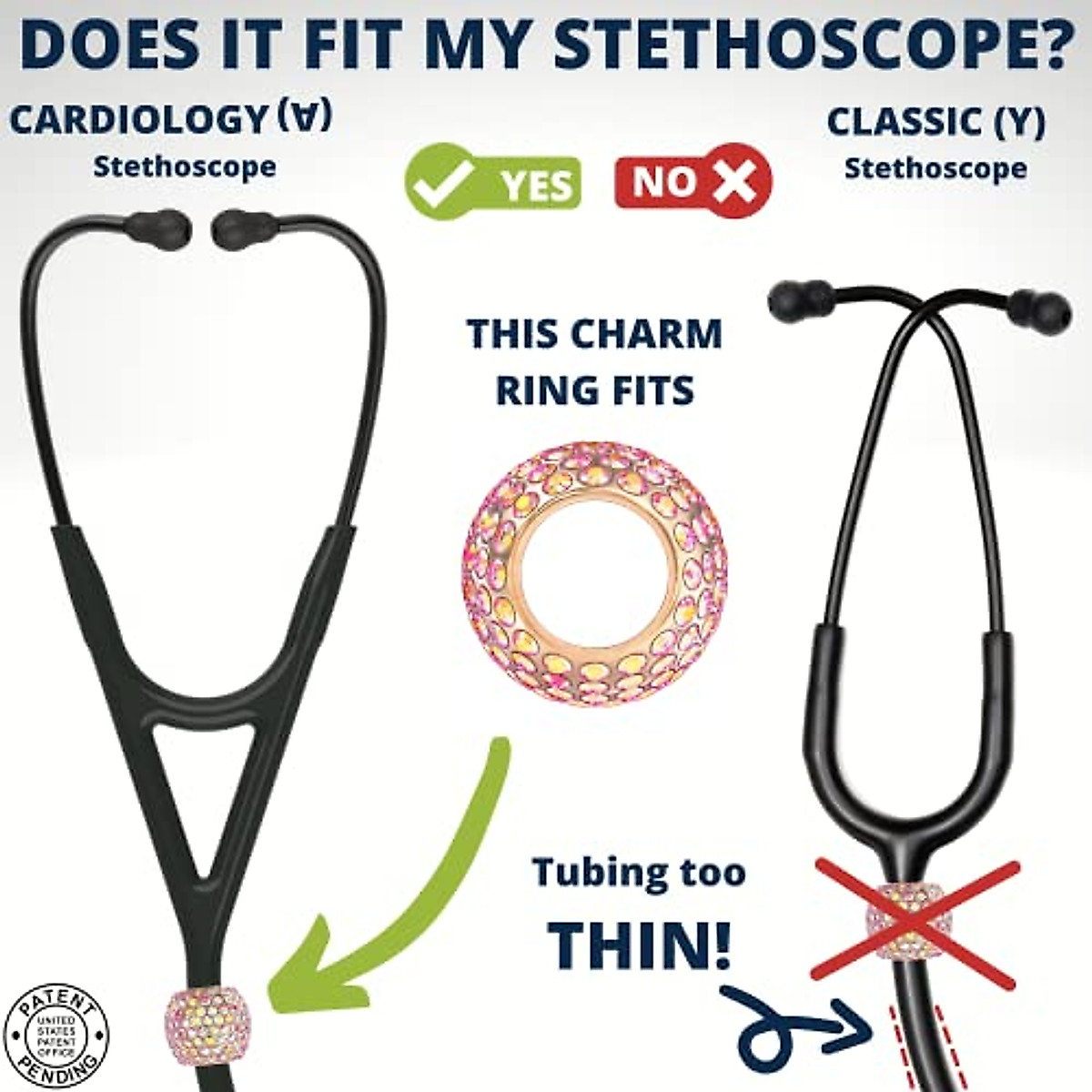 BJÖRN HALL Stethoscope Cardiology Charms for Nurses - Pink | Stand Out- Bling Stethoscope Charms | Fits littman Cardiology MDF Adscope | Gift for- Nurse Veterinary RT| Rose Gold - Rubylicious Crystal