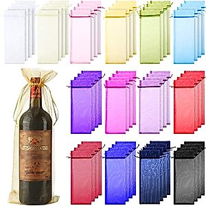 56 Pieces Organza Wine Bags, Bottle Organza Bags Sheer Organza Wine Wrapping Bags Wine Drawstring Pouches for Bottle Wrap Wedding, Birthday, Baby Shower Party, Christmas, T-Shirts, Candy