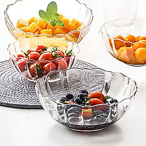 DEAYOU 4 Pack Clear Serving Bowls, Acrylic Salad Mixing Bowls, Party Snack or Chip Bowl, Break-Resistant Disposable Catering Bowls Punch Bowl for Entertaining, Fruit, Vegies, 4 Sizes, Flower-Shape