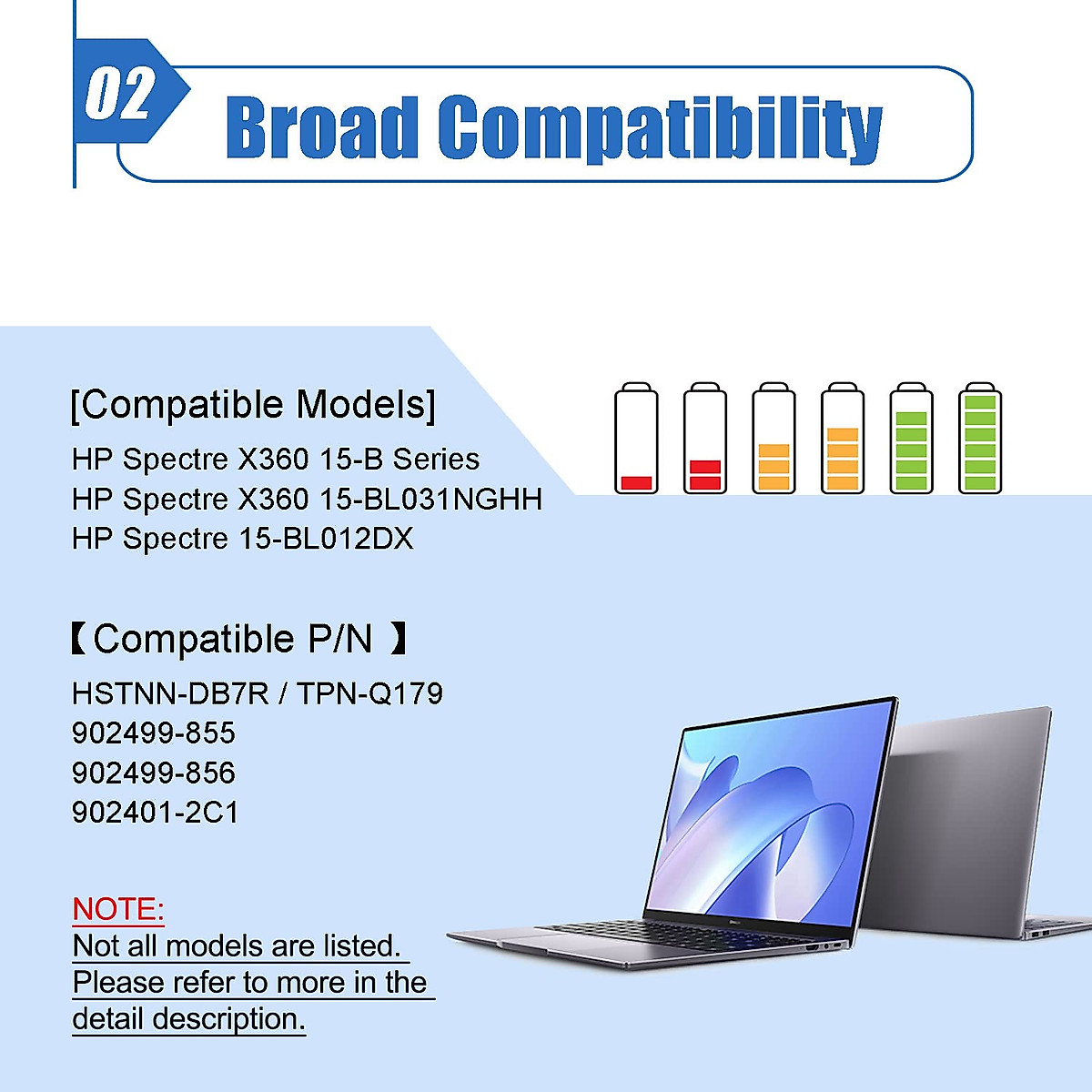 Dentsing KB06XL 902499-855 Laptop Battery Replace for HP Spectre X360 15-BL0XX 15-BL1XX 15-BL112DX Series Notebook 902499-856 902401-2C1 11.55V 79.2Wh