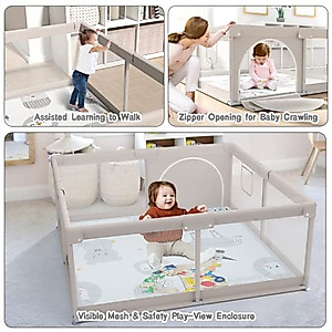 ZEEBABA Baby Playpen with Mat, 47x47inch Playpen, Playpen for Babies and Toddlers, Small Baby Play Pens, Large Playpen for Toddler, Play Yard for Infants with 47" Play Mat, Playard with Gate
