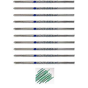 Monteverde D1 Ballpoint Refill to Fit Mini and Multi Functional Pens, Medium Point, Soft Roll, 10 Per Pack (Bulk Packed) (Green)