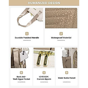 LOVEVOOK Laptop Backpack for Women, 15.6 Inch Work Laptop Bag，Waterproof Teacher Nurse Bag with USB Port,Fashion Travel Bag Business Computer Backpack Purse