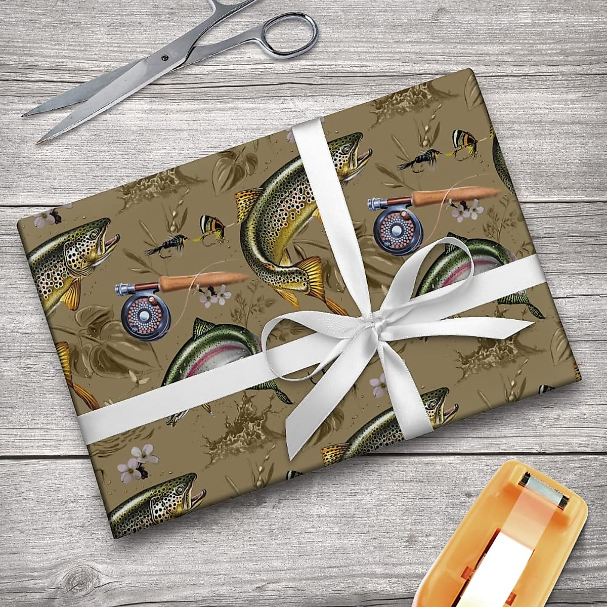 GRAPHICS & MORE Trout Stream Fish Fly Fishing Rod Reel Gift Wrap Wrapping Paper Rolls