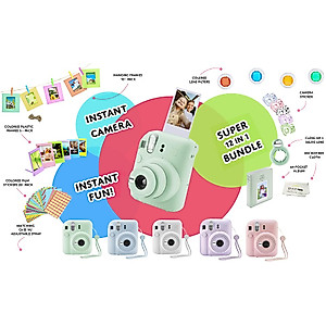 Fujifilm Instax Mini 12 Instant Camera with Case, 60 Fuji Films, Decoration Stickers, Frames, Photo Album and More Accessory kit (Mint Green)