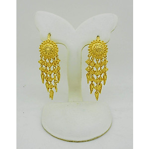 Dangle Earrings 23k 24k Thai Baht Yellow Gold Plated Filled Earrings Design From Thailand, Thai Dress, The Wedding, Women Jewelry