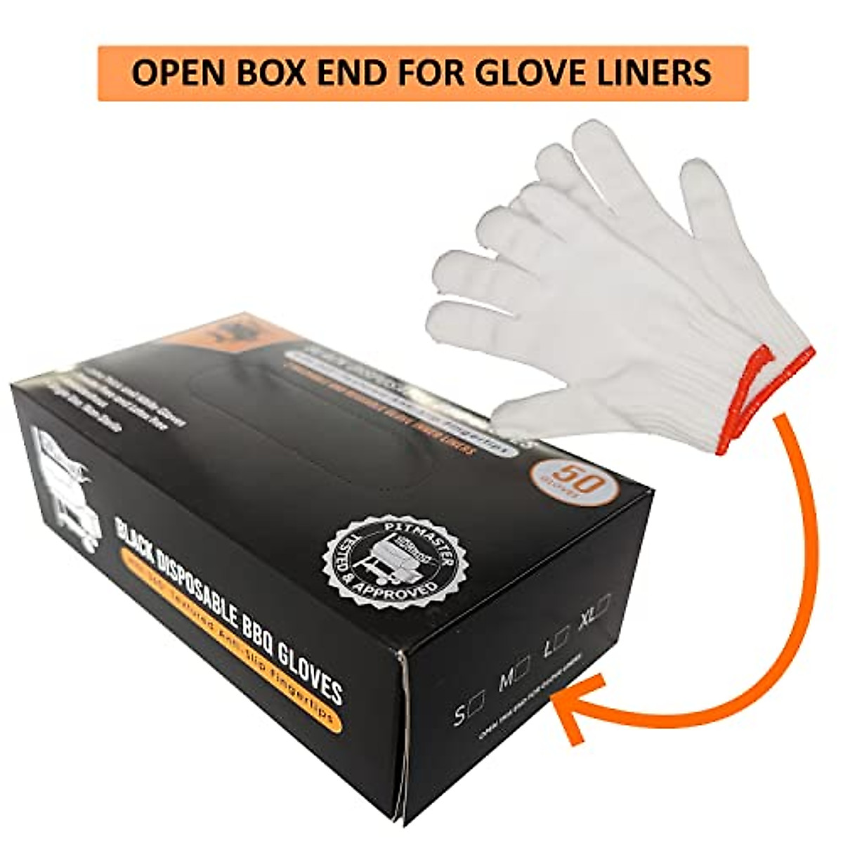 HDMNDD Black Disposable BBQ Gloves Kit with 50 Heavy Duty Textured Fingertip Grips and 2 heat resistant, washable, reusable Glove Liners for Grill BBQ Cooking Gloves, Meat Gloves for Pulling Meat