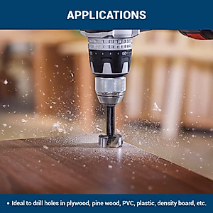 Benchmark Abrasives Drilling Forstner Drill Bit for Smooth Cutting, Woodworking Tool for Cutting Holes, Punching in Soft Hard Wood, Round Shank Fit Drills, Drill Presses (1-1/8")