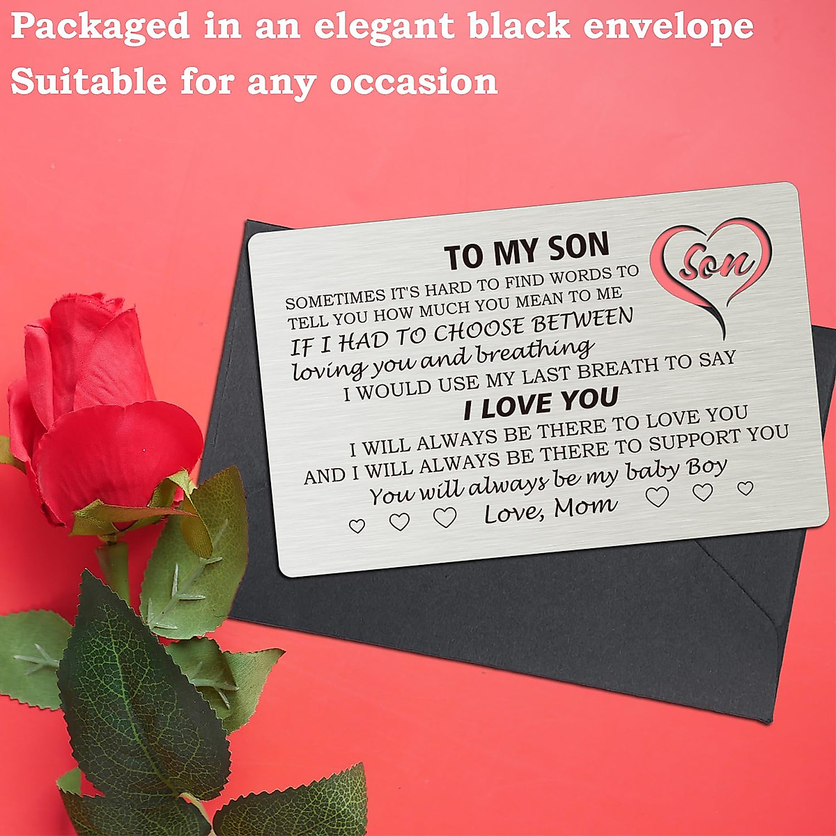 CINRLLA Son Engraved Wallet Card Gifts, Son Birthday Card Gifts, College Graduation Gifts for Son, Wedding Anniversary Christmas Gifts from Mom to Son, WCD04