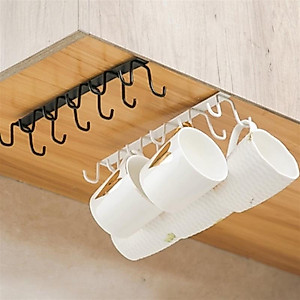 LUCBEI Coffee Cup Holder Fashion Double-Row Metal Rack Mug Cupboard Kitchen Storage Rack Hanger Bracket Cabinet Hook Mug Display ( Color : Black )