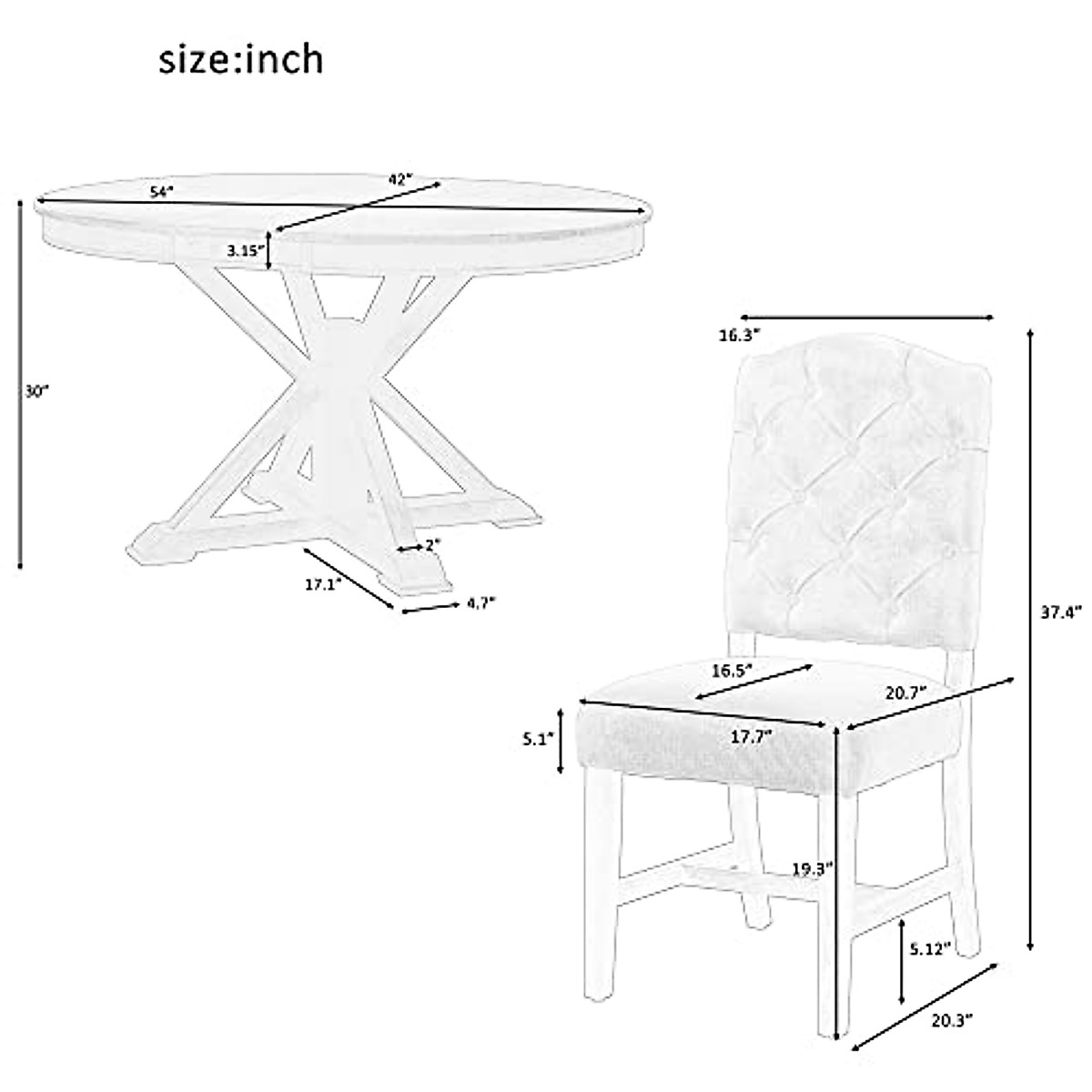 P PURLOVE 5pc Dining Table Set, Functional Furniture Retro Style Dining Table Set with Extendable Table and 4 Upholstered Chairs for Dining Room and Living Room(Natural Wood Wash)