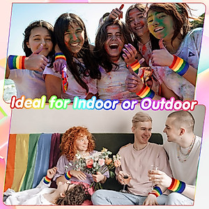 100 Pieces Rainbow Striped Wrist Sweatbands Bulk Gay Pride Athletic Cotton Sweatband Terry Cloth Wristbands for Men Women Birthday Halloween Rainbow Festival Party Parades Sports