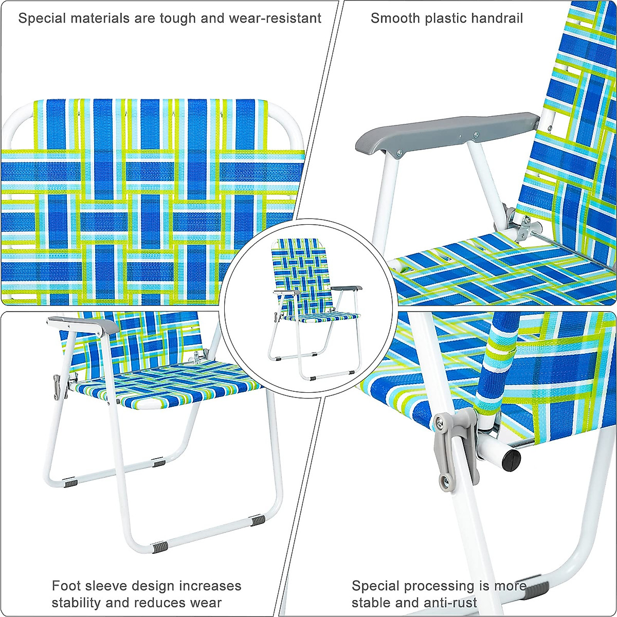 Set of 2 Patio Lawn Webbed Folding Chairs, Outdoor Beach Chair Portable Camping Chair, Webbed Folding Chair for Yard, Garden,Blue