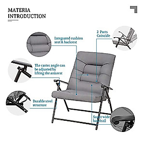 SUNCROWN 3-Piece Outdoor Furniture Patio Padded Folding Chair Set Patio Bistro Set Foldable Adjustable Reclining Lounge Chair with Coffee Table, Grey