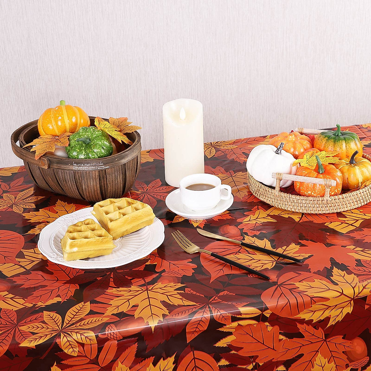 Ruisita 2 Pack Fall Leaf Tablecloth Table Cover Plastic Autumn Thanksgiving Tablecloth Maple Leaves Table Cloth Table Cover 108 x 54 Inches for Harvest Fall Thanksgiving Parties Decor