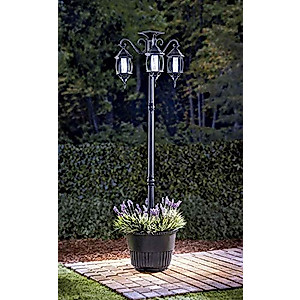 Westcharm Portable 3-Head LED Solar Light Planter for Backyard Patio Porch Outdoor Decoration - 6.7 ft. (80 in.) Black Solar Street Lamp with Planter