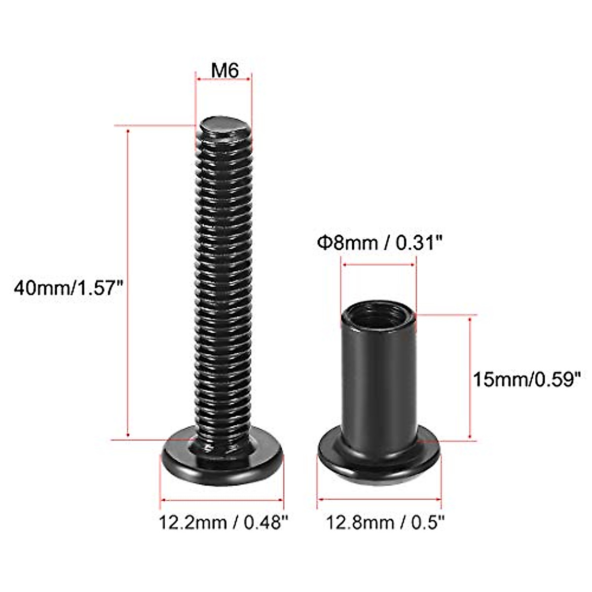 uxcell Screw Post Fit for 5/16"(8mm) Hole Dia, Male M6x40mm Binding Bolts Leather Fastener Carbon Steel Black 10 Sets