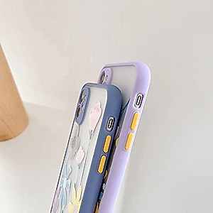 Ownest Compatible for iPhone 11 Case for Flower Clear Frosted PC Back Floral Girls Woman and Soft TPU Protective Silicone Slim Case for iPhone 11-Taro Purple