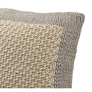 Merino Wool Cushion, Hand Knit Pillow Knitted Pillow Knitted White Ggrey Roving Yarn Square Handmade 16.5 x16.5 inches