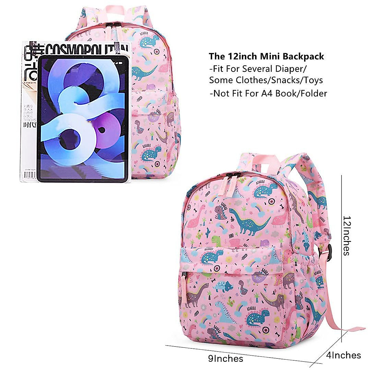THE Crafts Cute Unicorn Dinosaur Toddler Backpack for Boys Girls,Preschool Kindergarten Nursery Travel School Bag with Chest Buckle (Pink Dinosaur)
