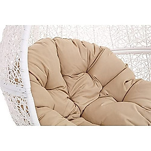 Zuri Furniture Modern Shore White Basket Swing Chair Khaki Cushion with Stand