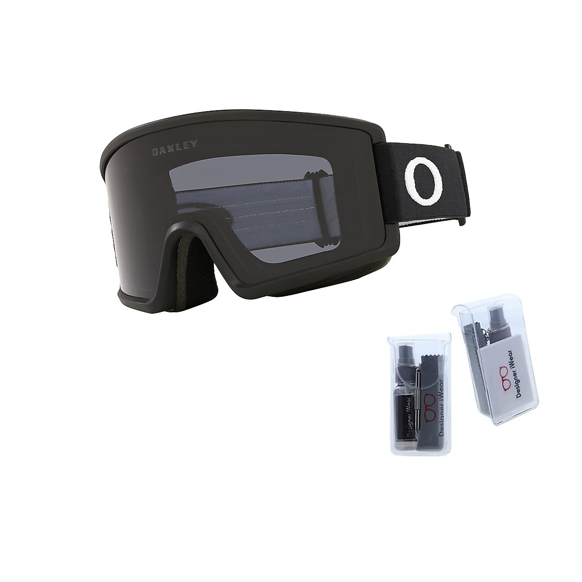 Oakley Target Line L OO7121 Matte Black/Dark Grey Ski Goggles For Men For Women + BUNDLE with Designer iWear Eyewear Kit
