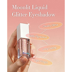 AMTS Webtoon True Beauty - 01 Some Love | Liquid Pink Gold Chunky Glitter Eyeshadow | Highlighter, K-Drama Korean Makeup, Highly Pigmented, Long Lasting Shimmer