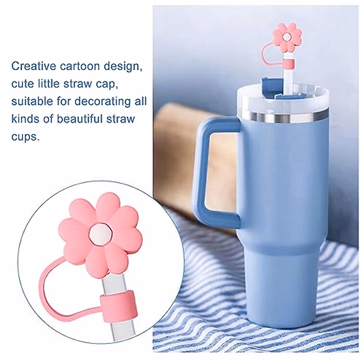 Straw Cover Cap for Stanley Cup,Silicone Straw Topper Compatible with 30 and 40 Oz Tumbler with Handle,10 mm 0.4 in Reusable Straw Tips Lids