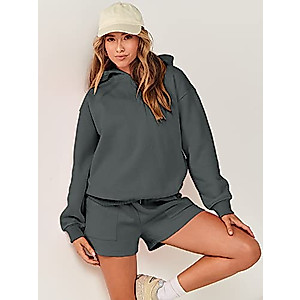 ANRABESS Women 2 Piece Outfit Oversized Hoodie Sweatshirt Shorts Lounge Sweat Set Sweatsuit Tracksuit 2025 Trendy Y2K Clothes Dark Grey Medium