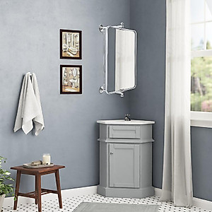 TEHOME Black Rounded Rectangle Pivot-N-View Bathroom Vanity Mirror Rotating Tilting Mirror for Corner Vanity, 14x22''