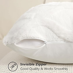 decorUhome Decorative Throw Pillow Covers 18x18 Set of 2, Soft Plush Faux Fur Wool Pillow Covers for Couch Bed Sofa Living Room, Cream White