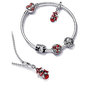 Feitery Men Charms for Bracelets and Necklaces Christmas Gifts Dangle Heart Bead with Cubic Zirconia Spacer 925 Sterling Silver (X)