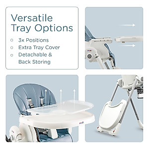 KÜB 3-in-1 Foldable Baby High Chair (Blue) | Multifunctional Infant HighChair for Babies & Toddlers | Removable Seat & Tray for Easy Clean | 7 Height & 4 Recline Adjustable | 2 Locking Wheels | Safe