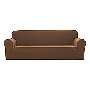 Sapphire Home 2-Piece Sofa and Loveseat Slipcovers, Couch Covers Set, Form fit Stretch, Wrinkle Free, Furniture Protector, Sofa Covers for Living Room, Diamond Pattern Polyester Spandex (Brown)