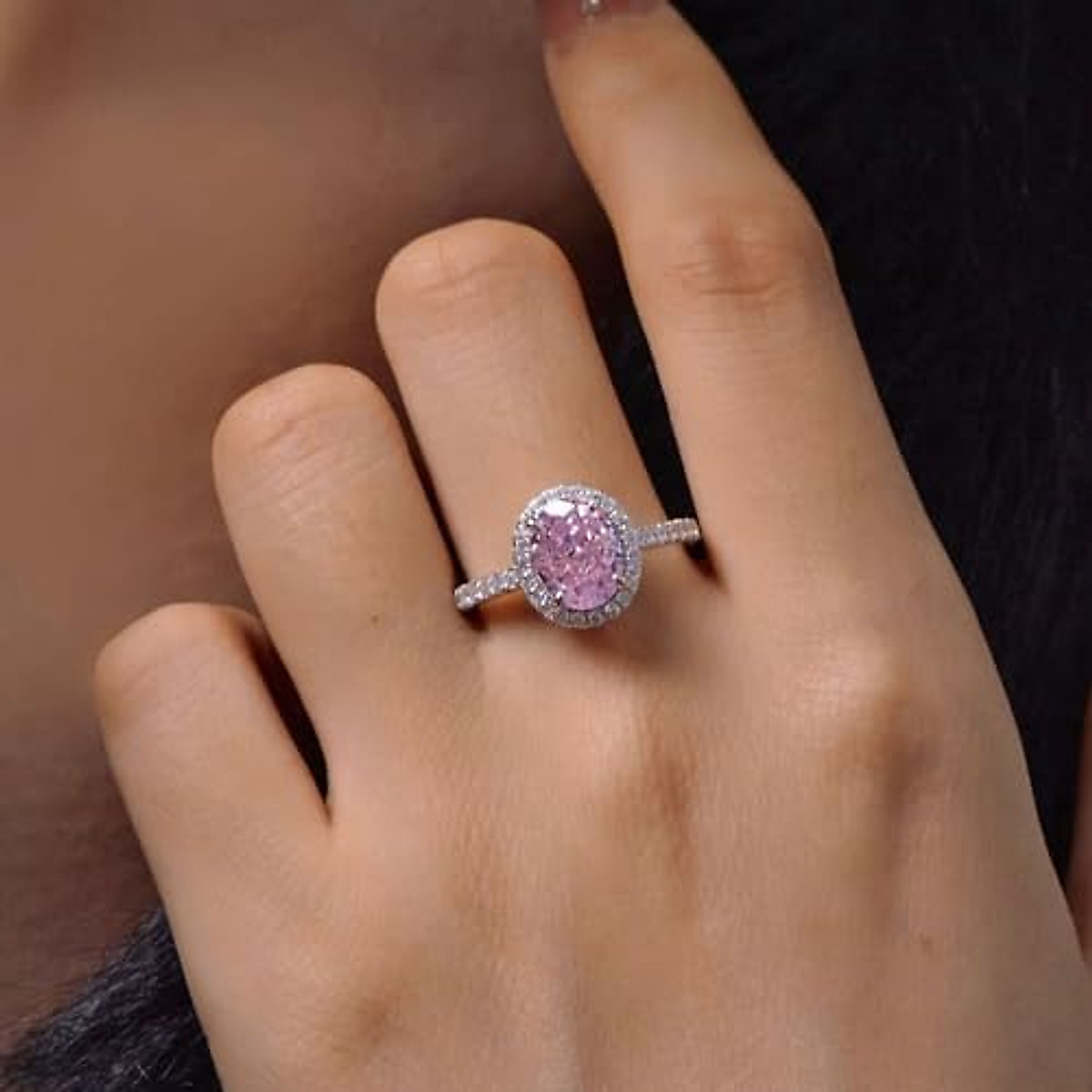 Michooyel 2.0ct Oval Cut Pink Diamond Engagement Ring Sterling Silver Cubic Zirconia Halo Women's Ring Promise Ring