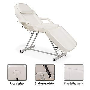 Lovpear Adjustable Massage Bed Waxing Table for Profeesioanl Tattoo Chair Eyelash Chair Salon Spa Equipment(White)